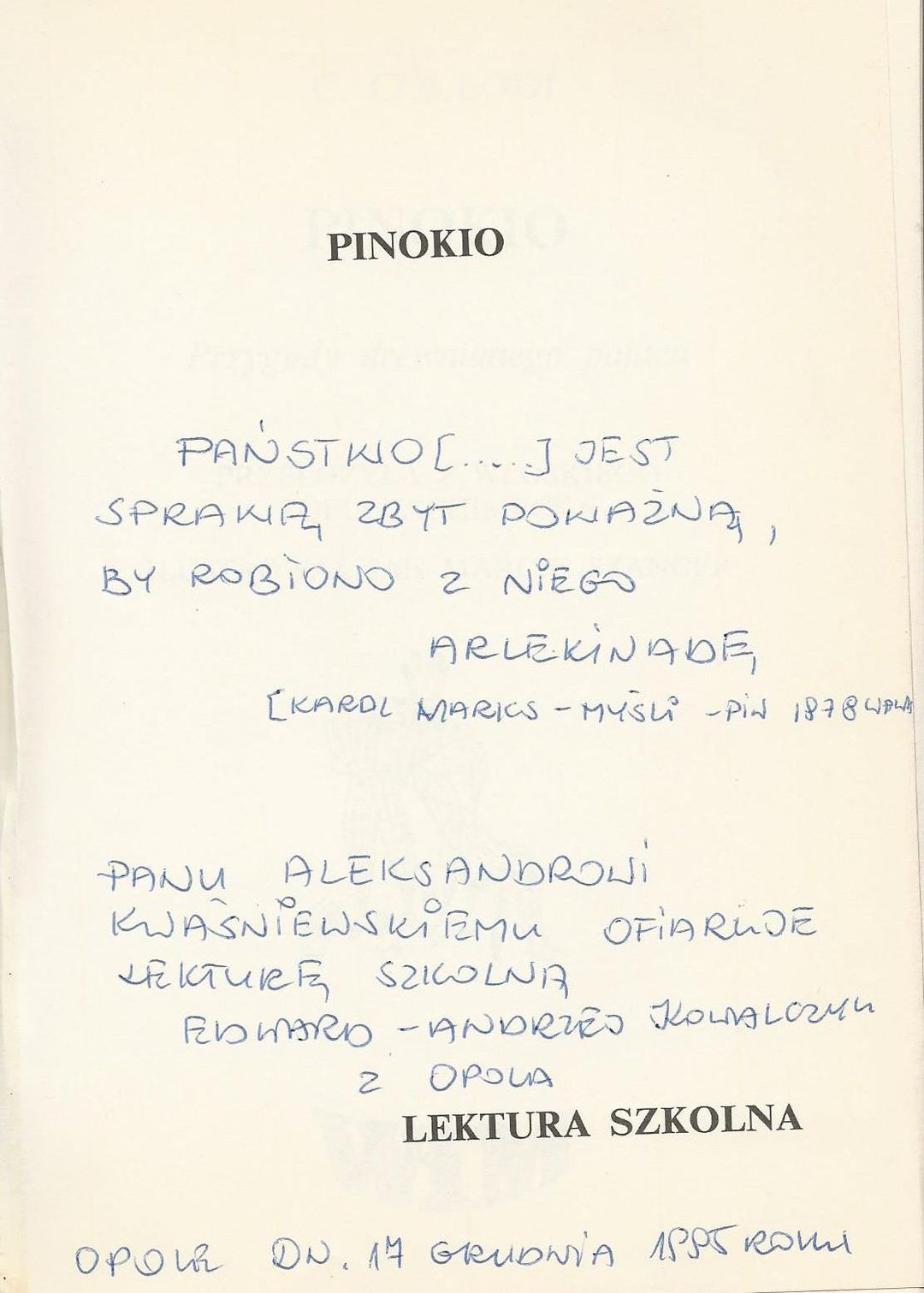 „Pinokio” Carlo Collodi - w.bibliotece.pl